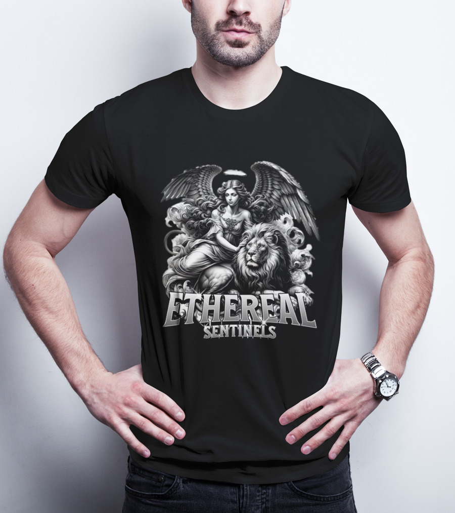 ETHEREAL SENTINELS Angel And Lion T-Shirt