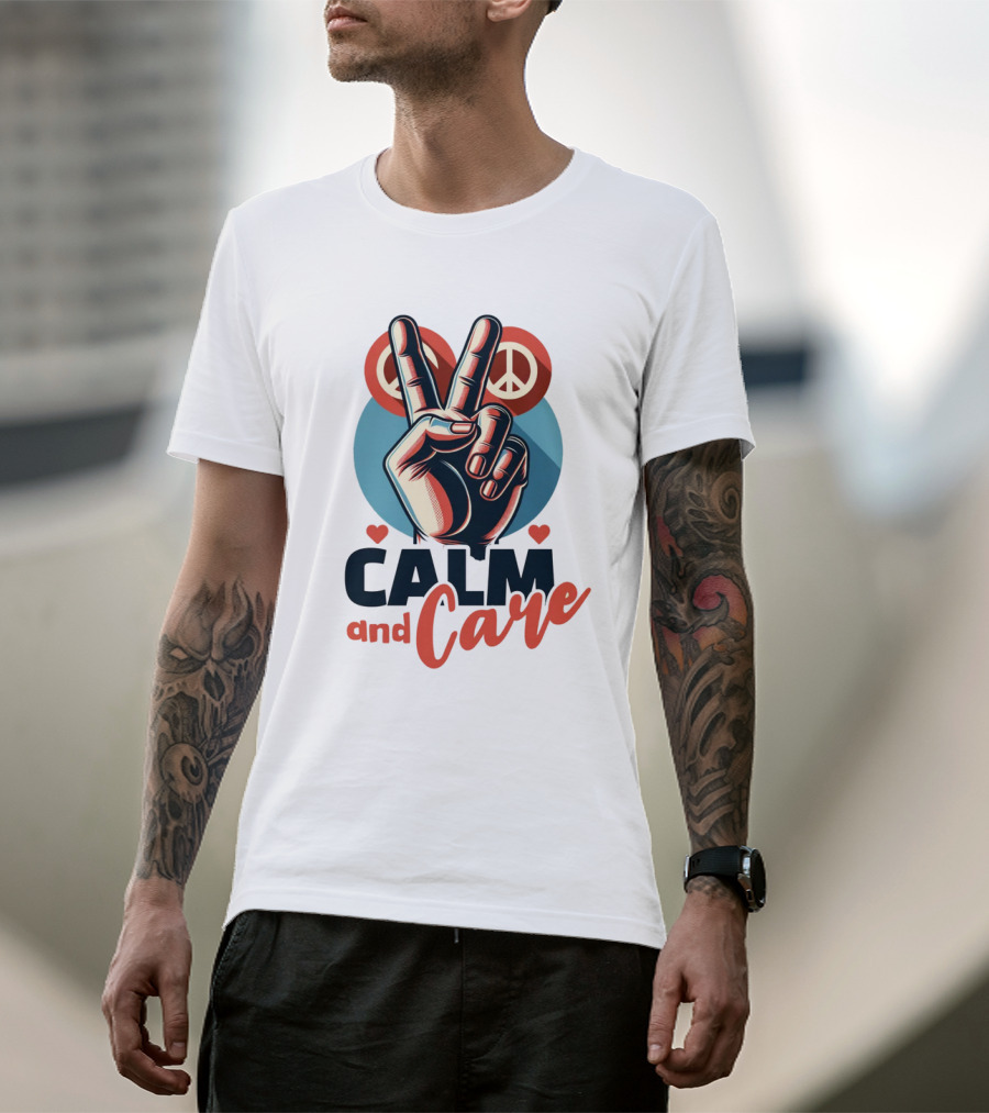 CALM And Care Peace Sign With Hearts T-Shirt