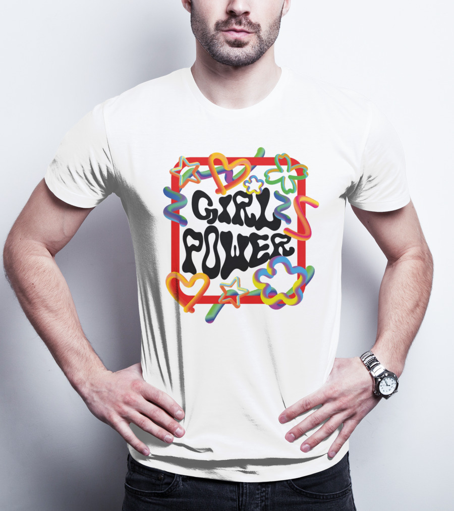 GIRL POWER Colorful Hearts Stars And Flowers T-Shirt