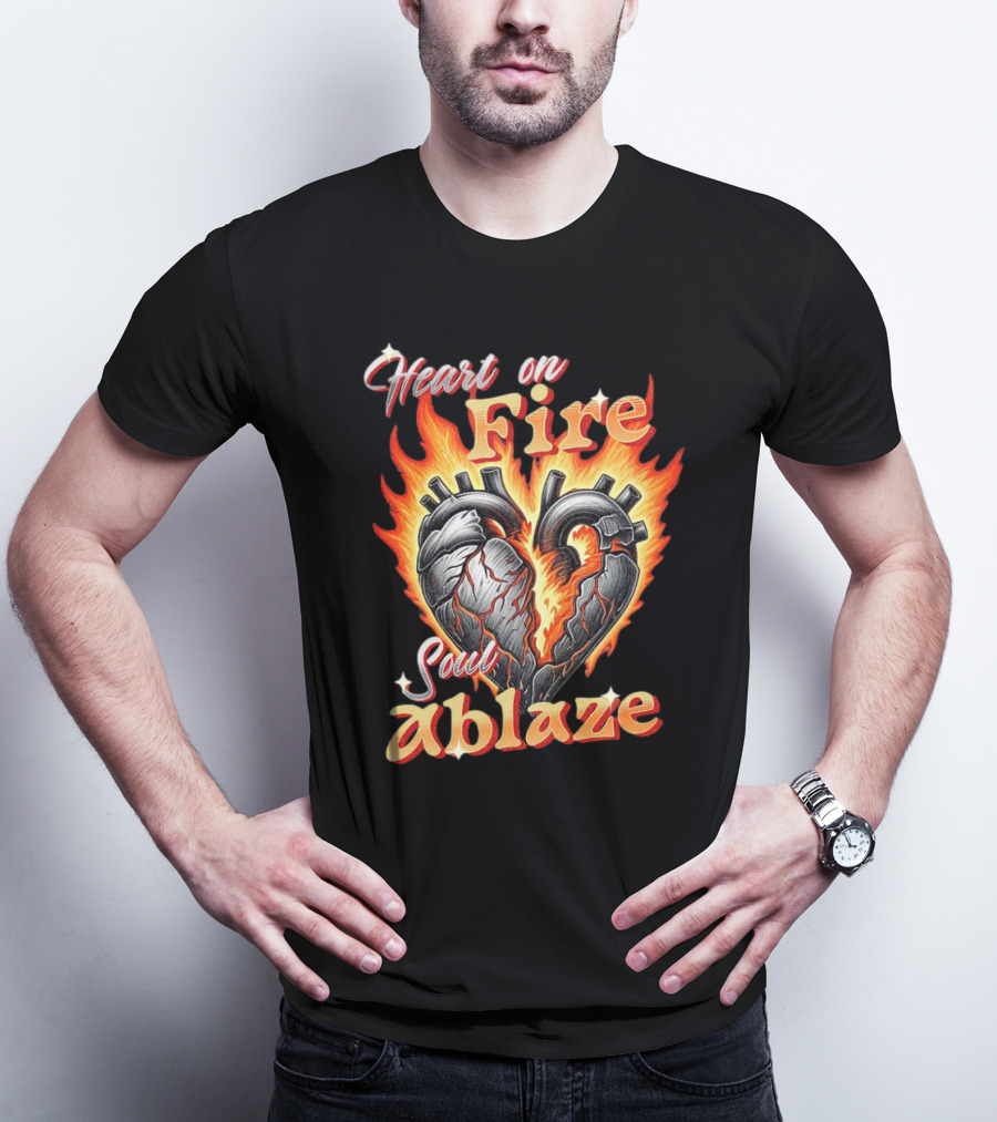Heart On Fire Soul Ablaze Fiery Heart T-Shirt