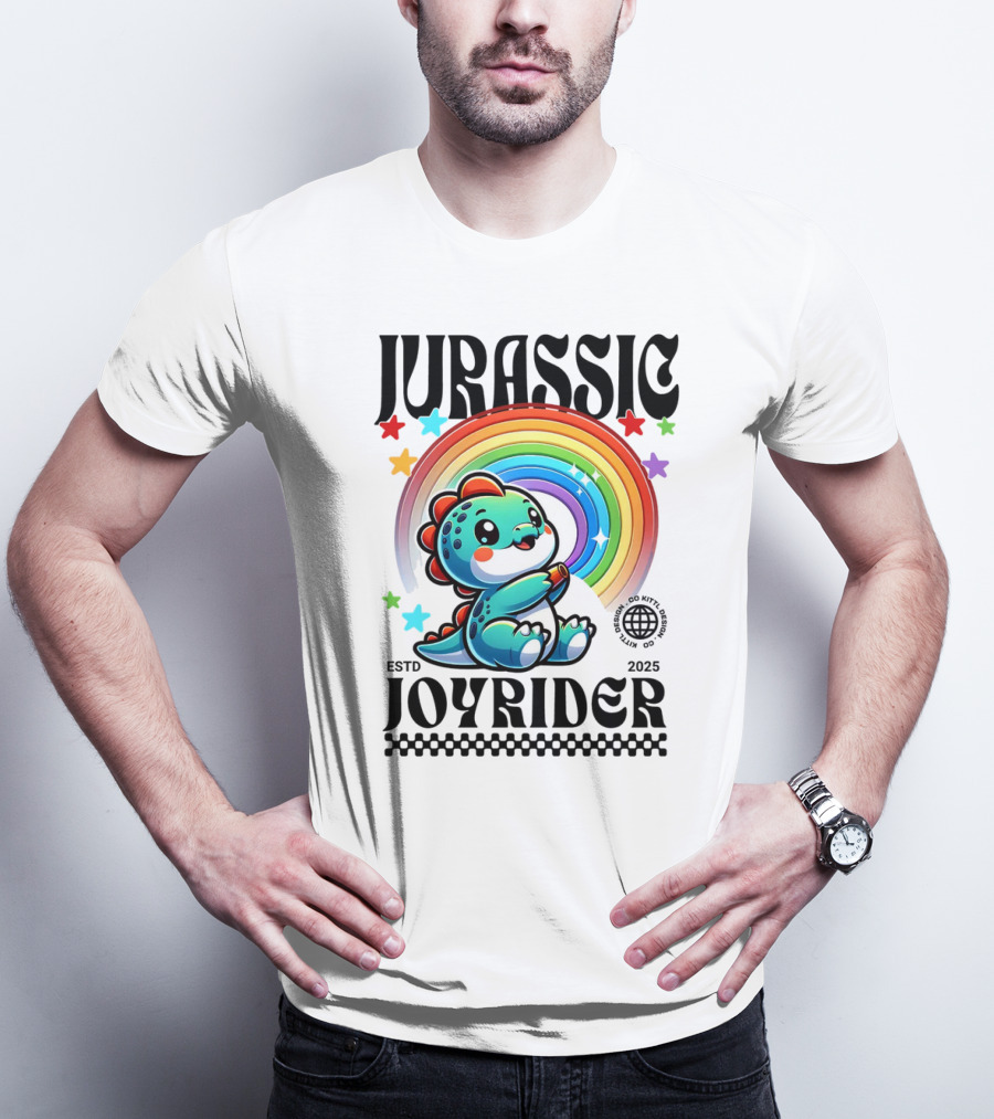 JURASSIC JOYRIDER ESTD 2025 Rainbow Star Dino Club T-Shirt