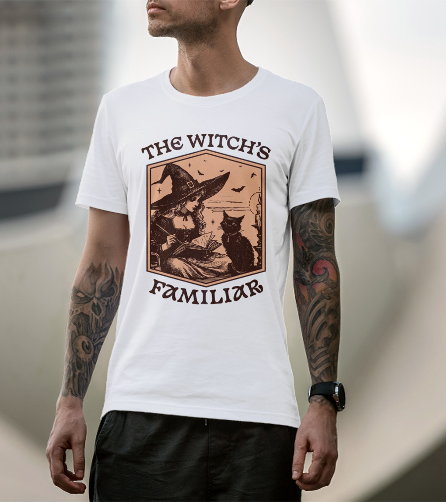 The Witch's Familiar Halloween Vintage Witch And Cat T-Shirt
