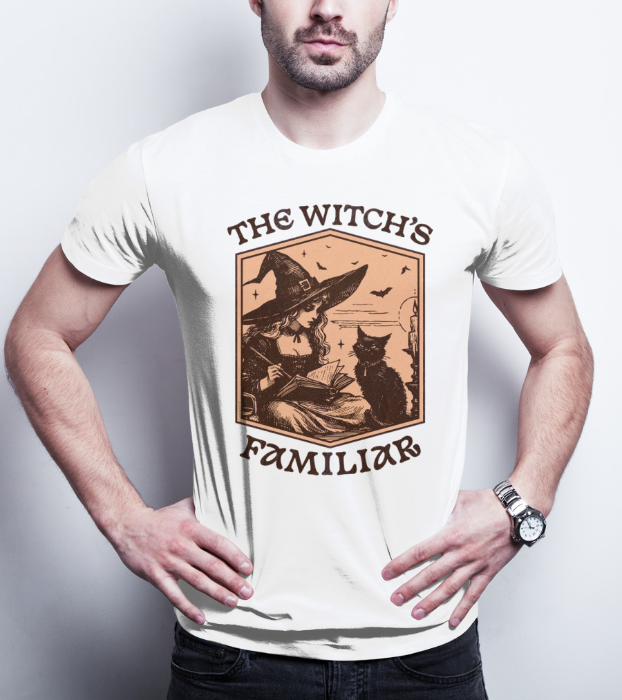 The Witch's Familiar Halloween Vintage Witch And Cat T-Shirt