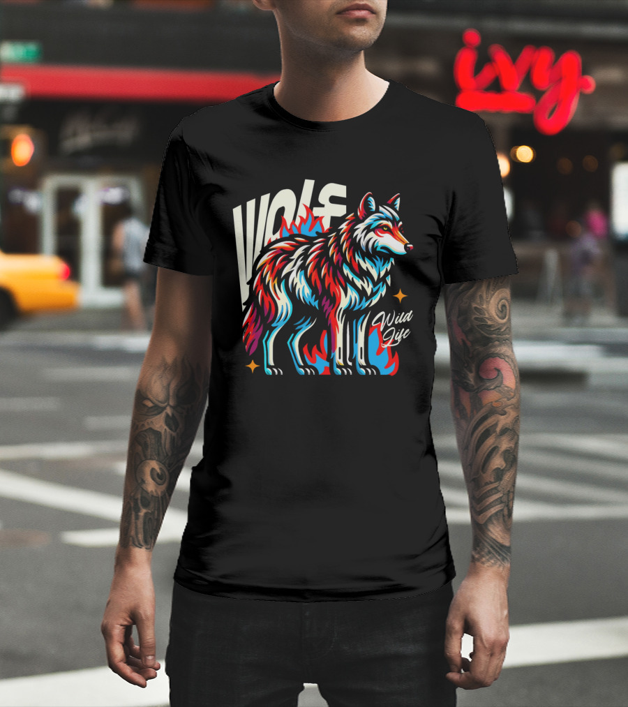 WOLF Wild Life Vivid Colorful Wolf T-Shirt