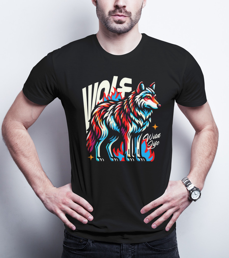 WOLF Wild Life Vivid Colorful Wolf T-Shirt