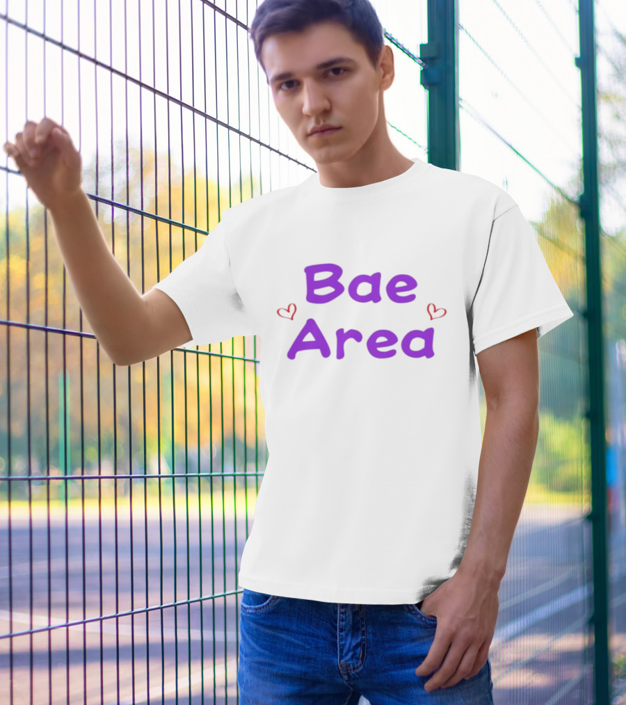 Bae Area Purple Text With Red Hearts T-Shirt