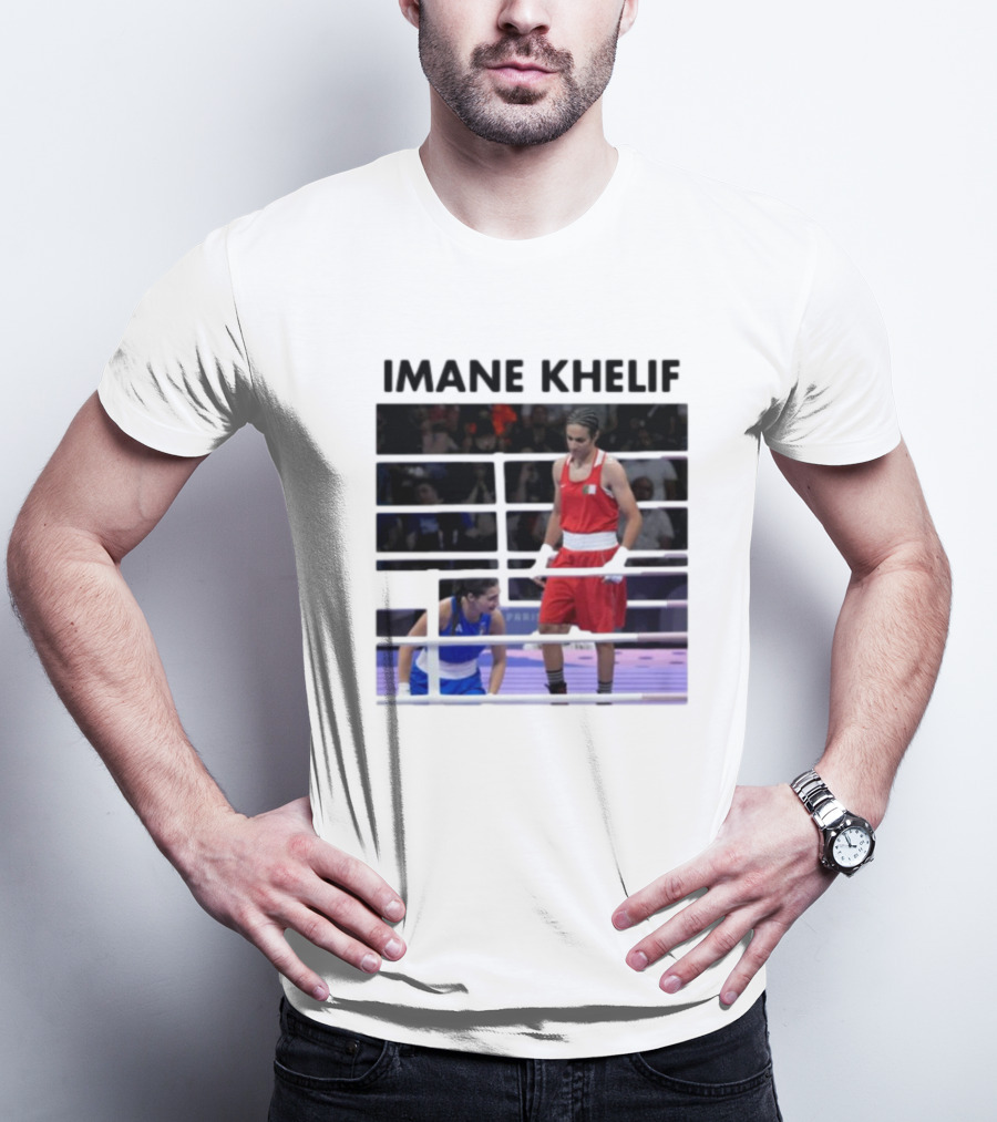 IMANE KHELIF Boxing Match Scene With Red And Blue Competitors T-Shirt