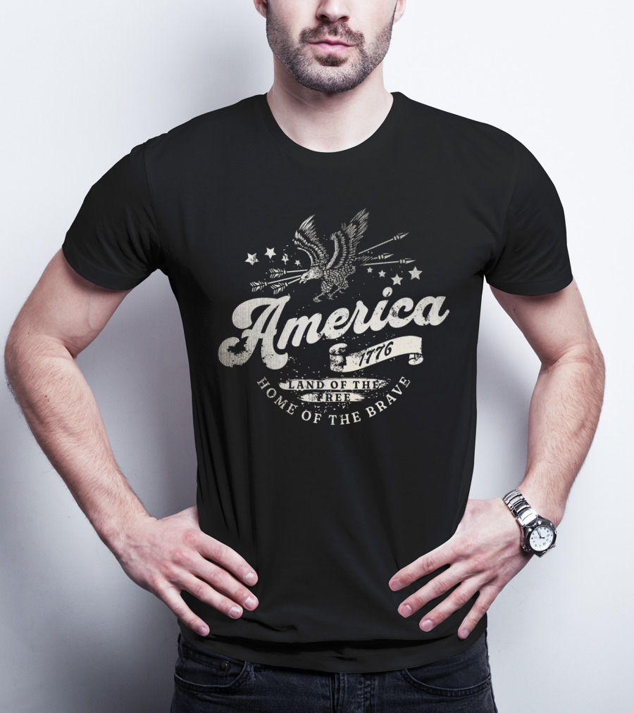 America 1776 Land Of The Free Home Of The Brave Eagle Arrows Stars T-Shirt