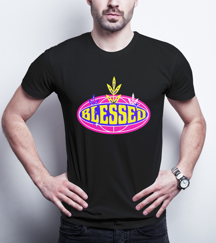Blessed Vibrant Retro Style Oval Emblem With Leaves T-Shirt