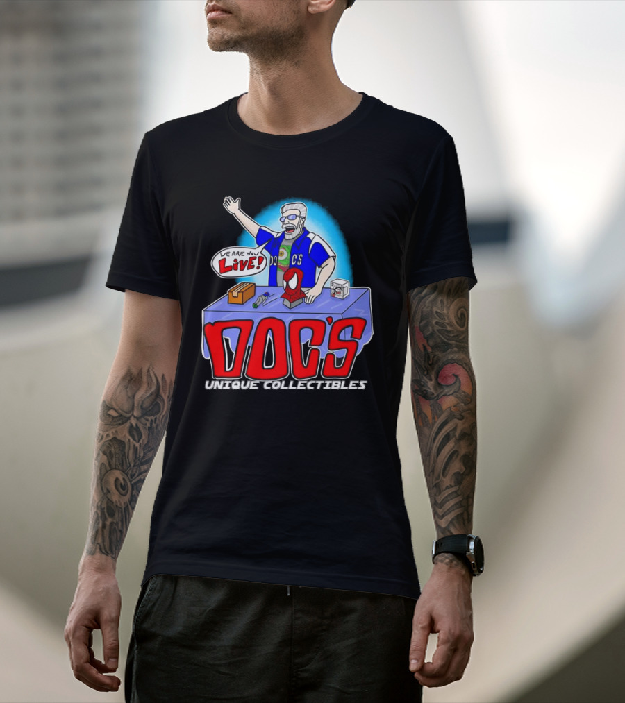 Doc's Unique Collectibles We Are Now Live CS Comic Show Enthusiast T-Shirt