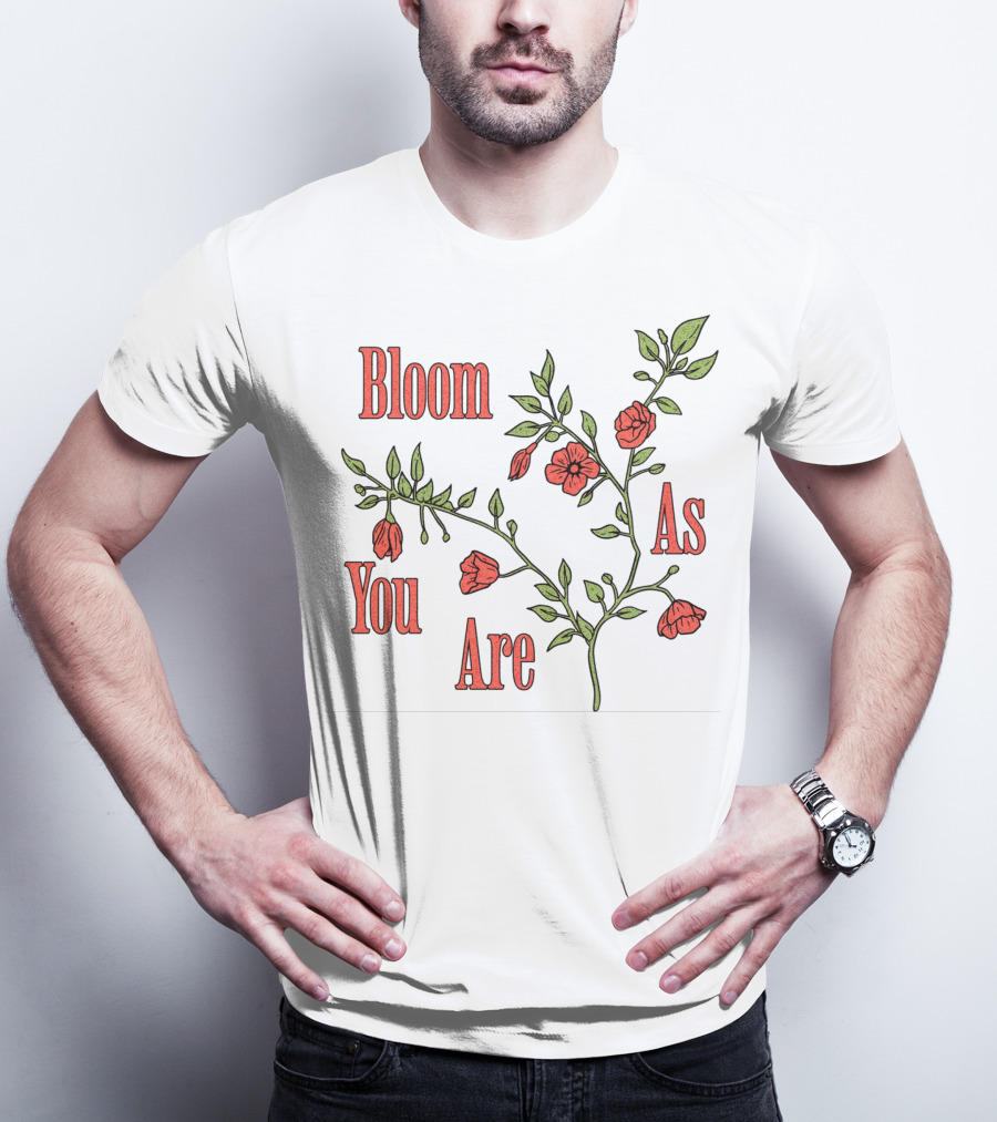 Bloom As You Are Floral Branches Red Flowers Green Leaves T-Shirt
