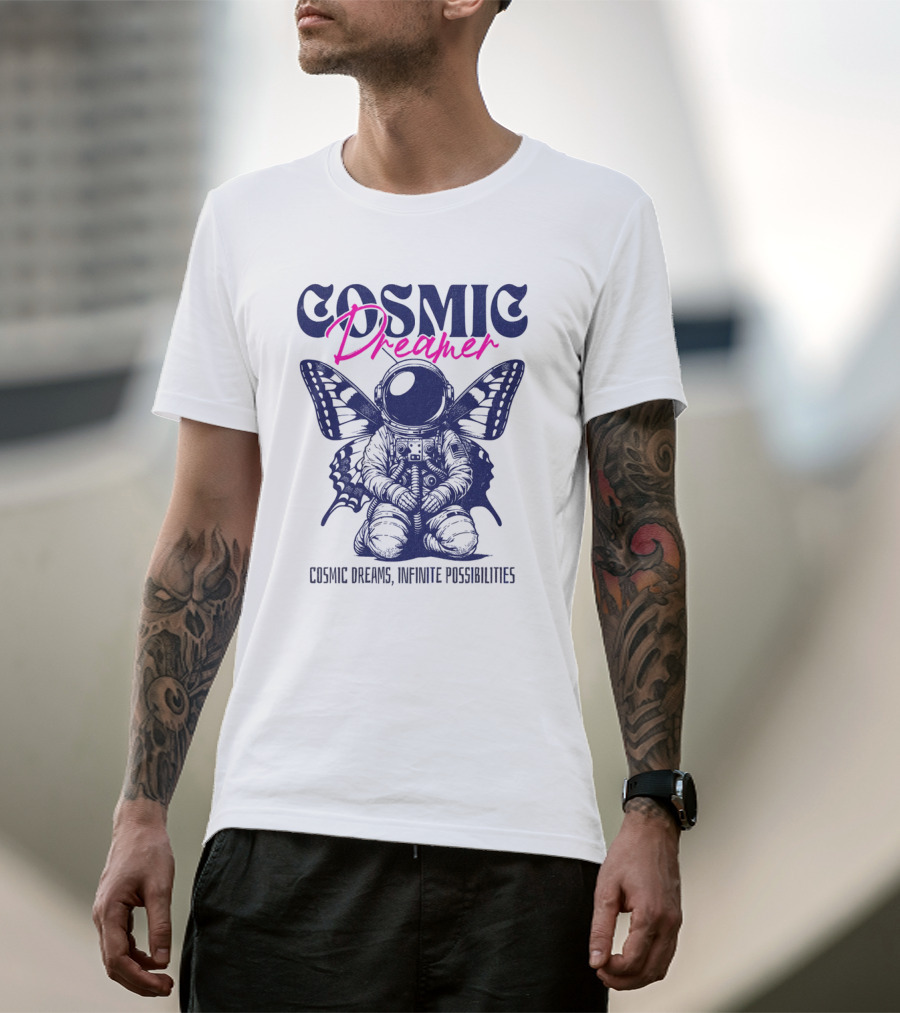 Cosmic Dreamer Infinite Possibilities Astronaut Butterfly Wings T-Shirt