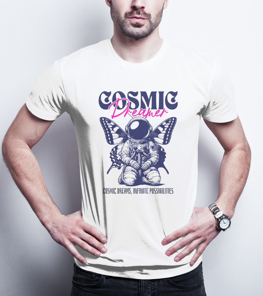 Cosmic Dreamer Infinite Possibilities Astronaut Butterfly Wings T-Shirt