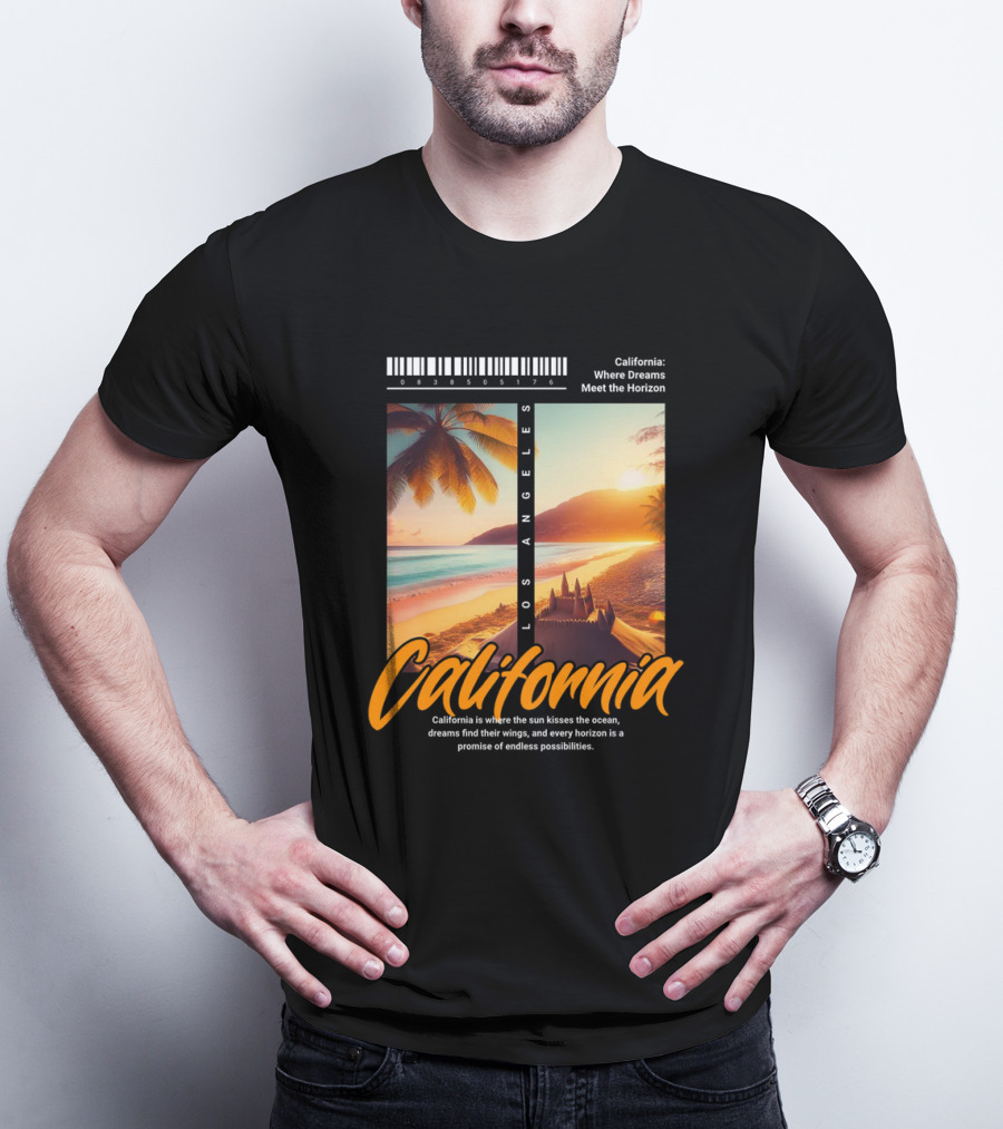 Los Angeles California Where Dreams Meet The Horizon Ocean Sunset T-Shirt