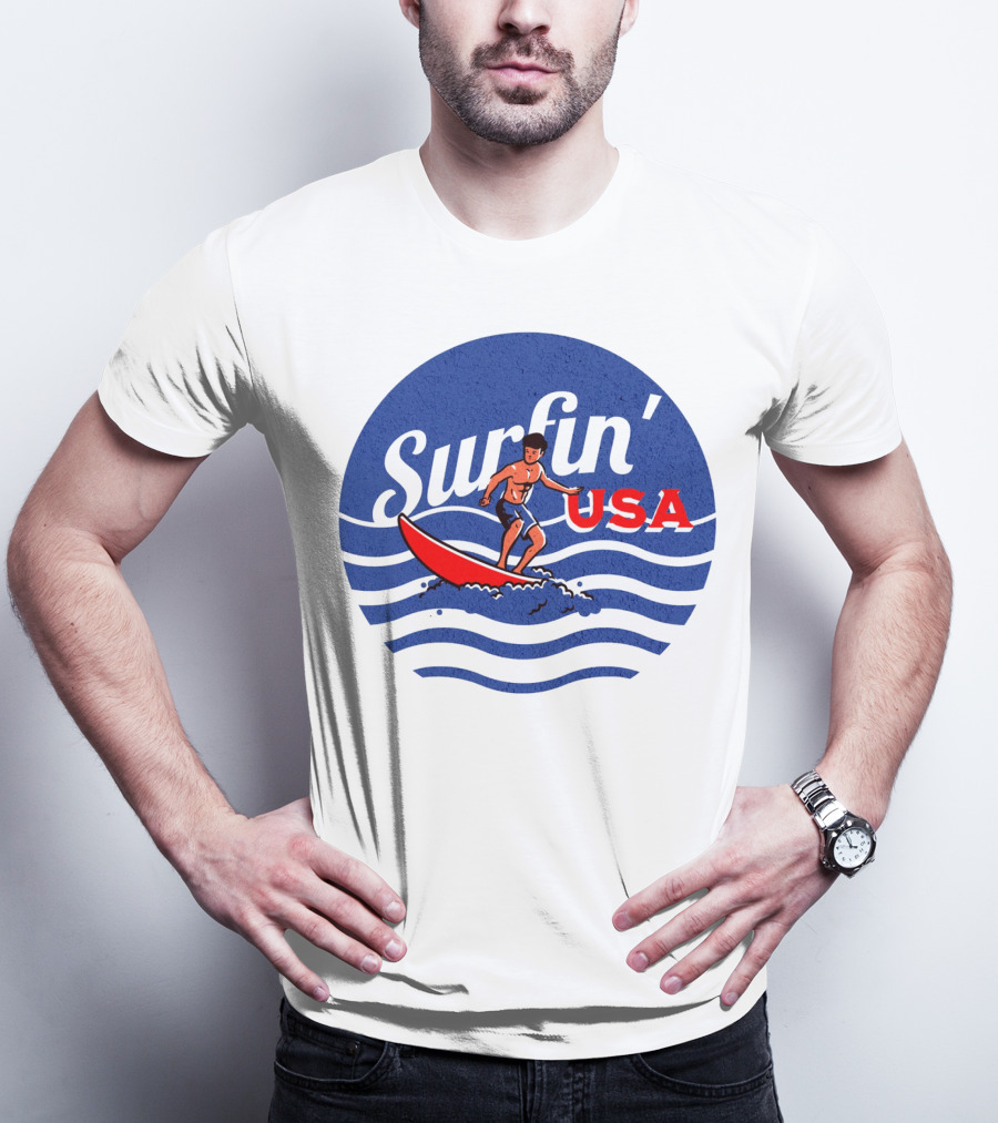 Surfin' USA Surfboard Waves Circle T-Shirt