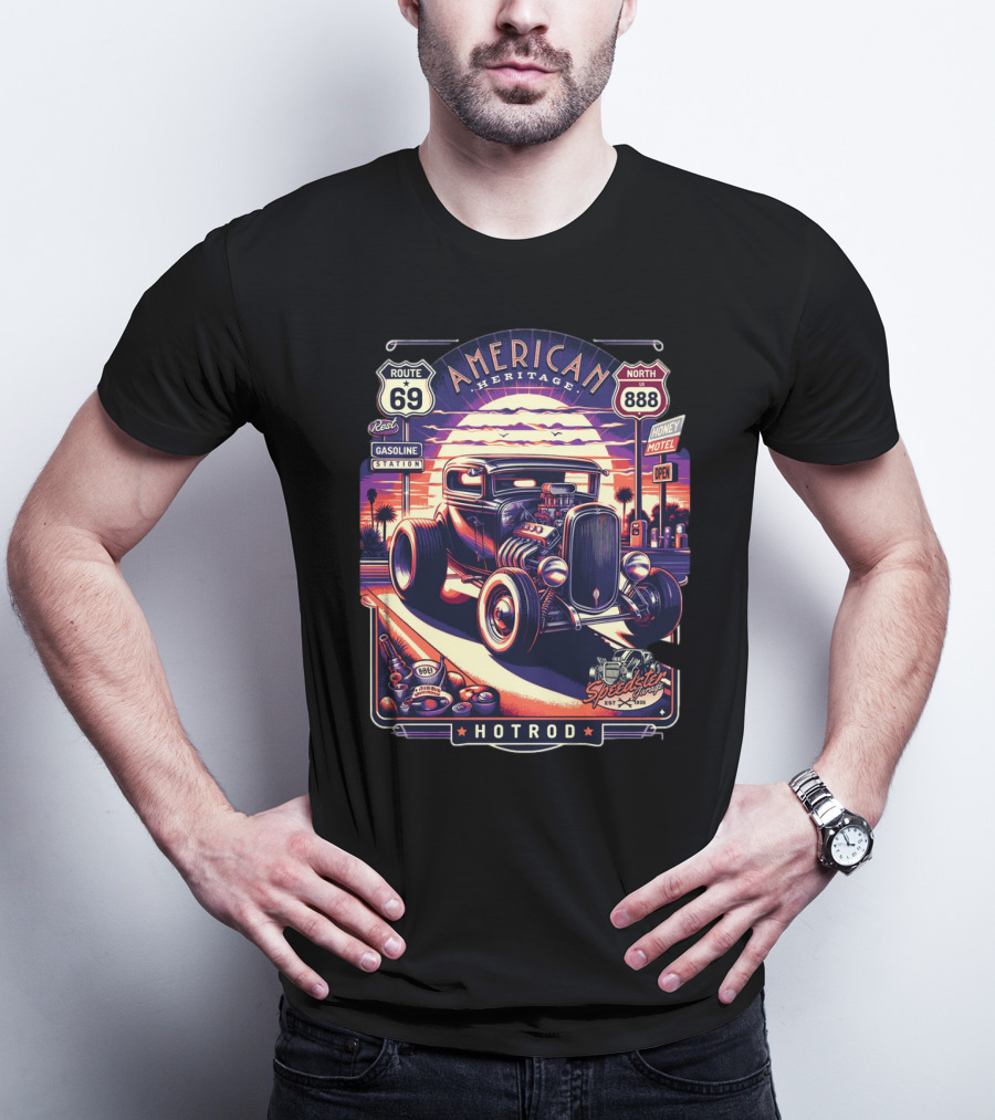 American Heritage Route 69 Hotrod Speedster Gasoline Motel T-Shirt