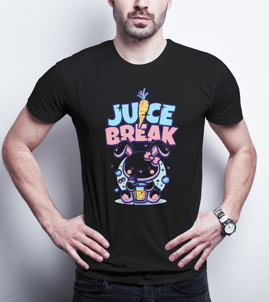 Juice Break Cute Bunny With Carrot And Drink T-Shirt