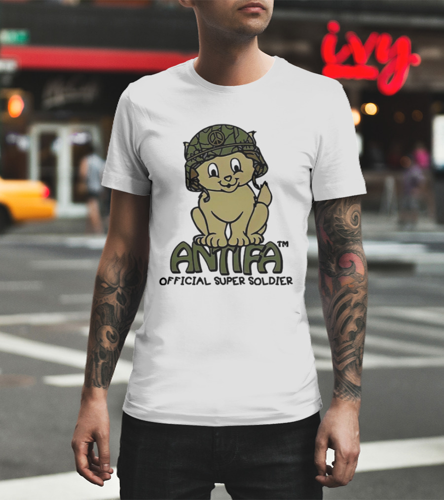 Antifa Super Soldier Peace Helmet Kitten T-Shirt