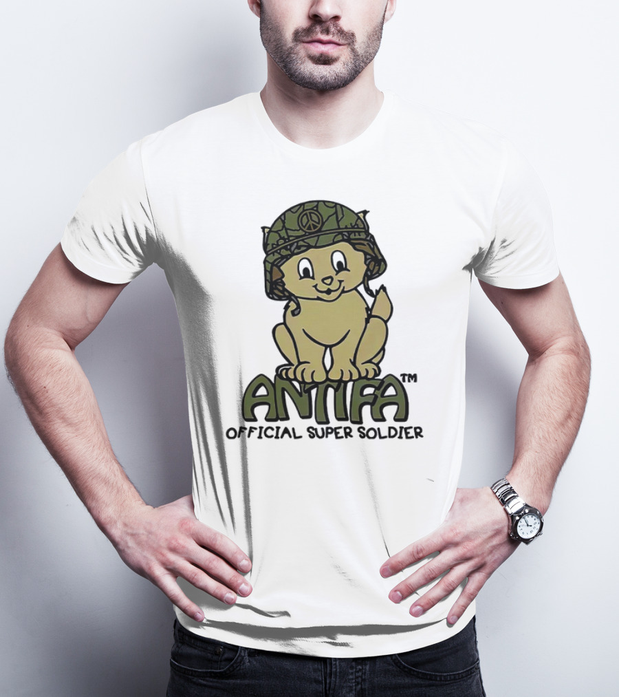 Antifa Super Soldier Peace Helmet Kitten T-Shirt