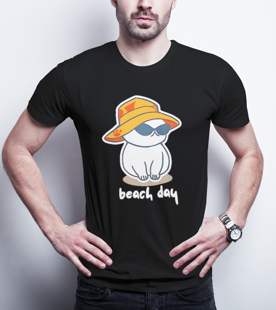 Cat Relaxing In Sunglasses And Hat For A Beach Day T-Shirt