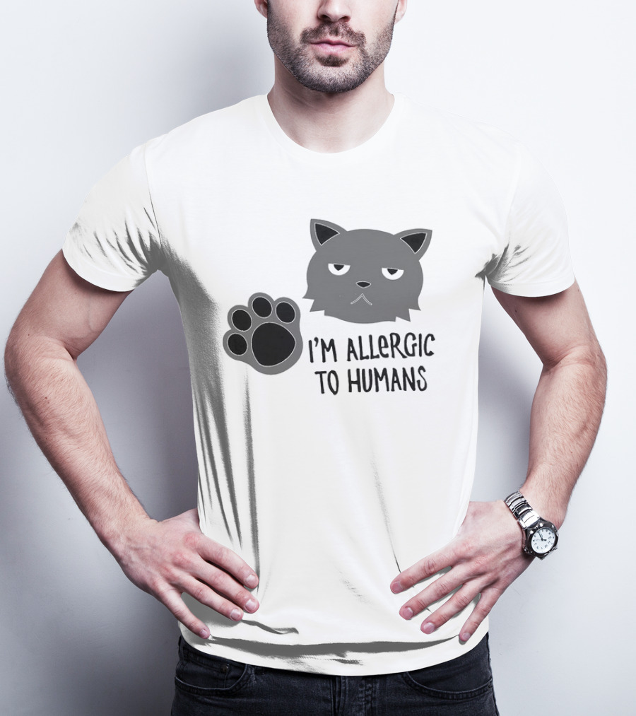 Cat I'm Allergic To Humans Shirt With Grumpy Feline Face And Paw Prints T-Shirt