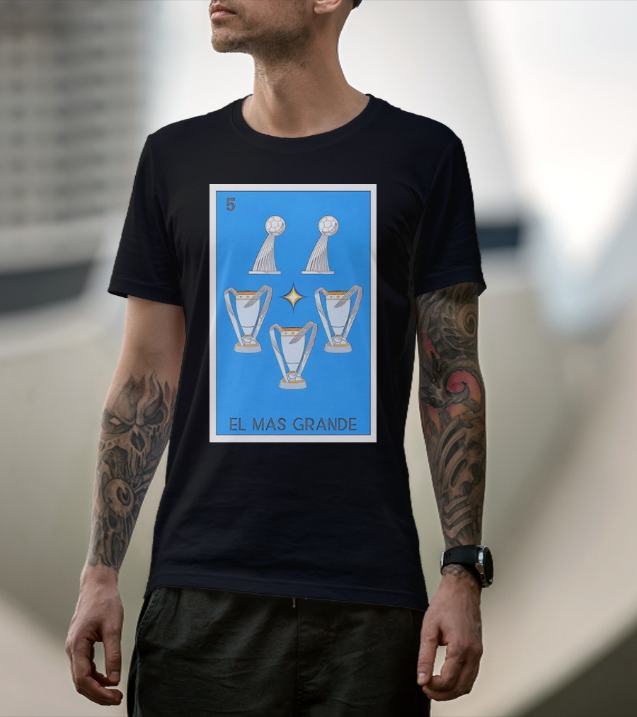 El Mas Grande Five Trophies Star Blue Background T-Shirt