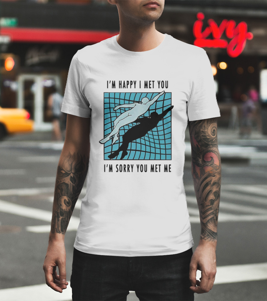 I’m Happy I Met You I’m Sorry You Met Me Swimming Dual Silhouette On Grid Background T-Shirt