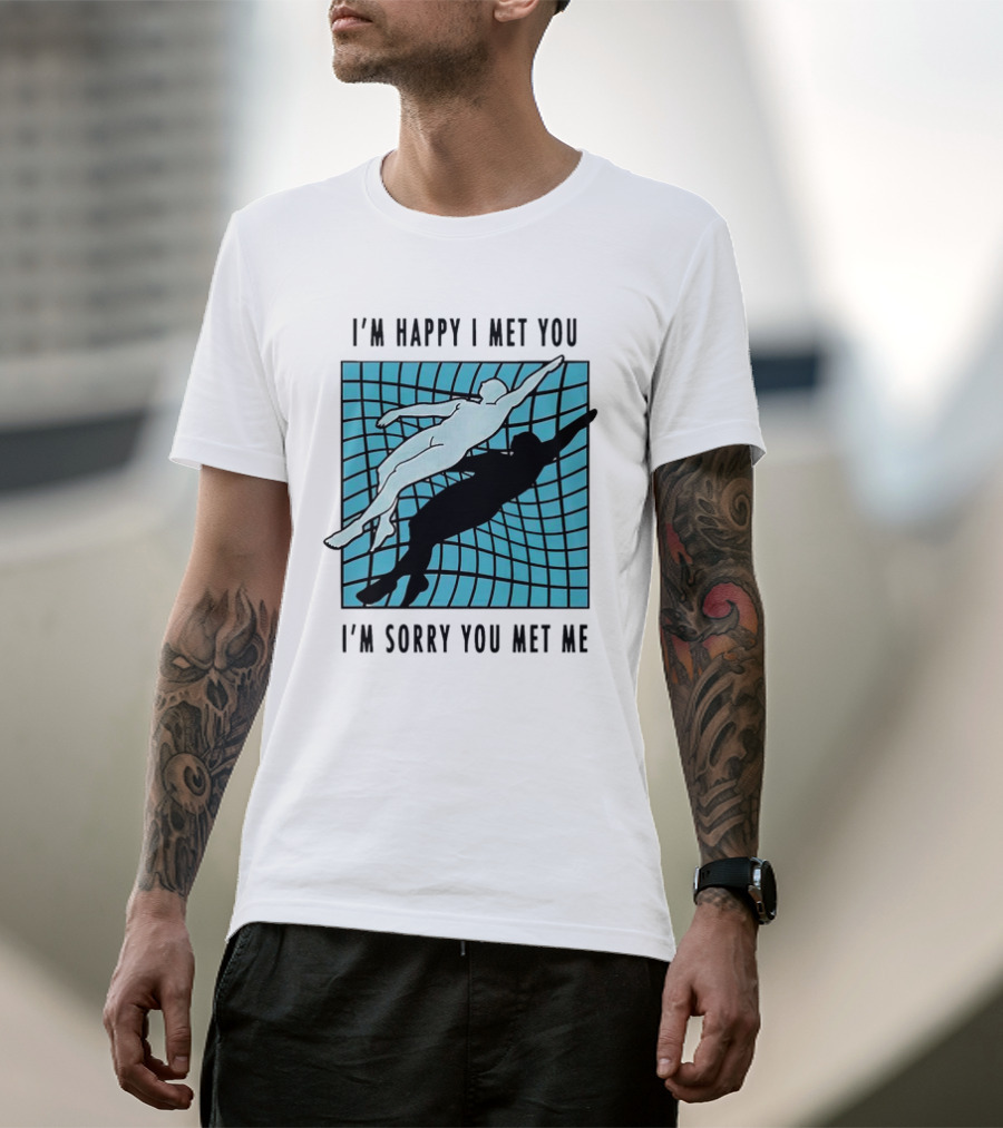 I’m Happy I Met You I’m Sorry You Met Me Swimming Dual Silhouette On Grid Background T-Shirt