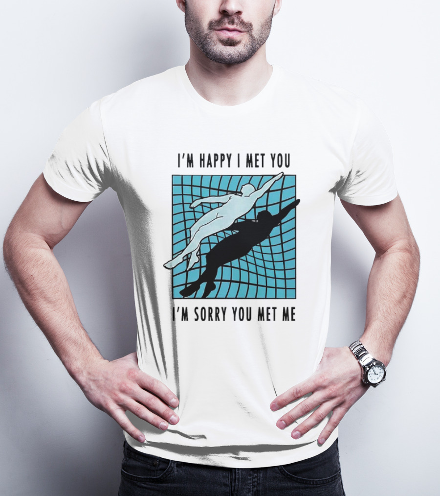I’m Happy I Met You I’m Sorry You Met Me Swimming Dual Silhouette On Grid Background T-Shirt
