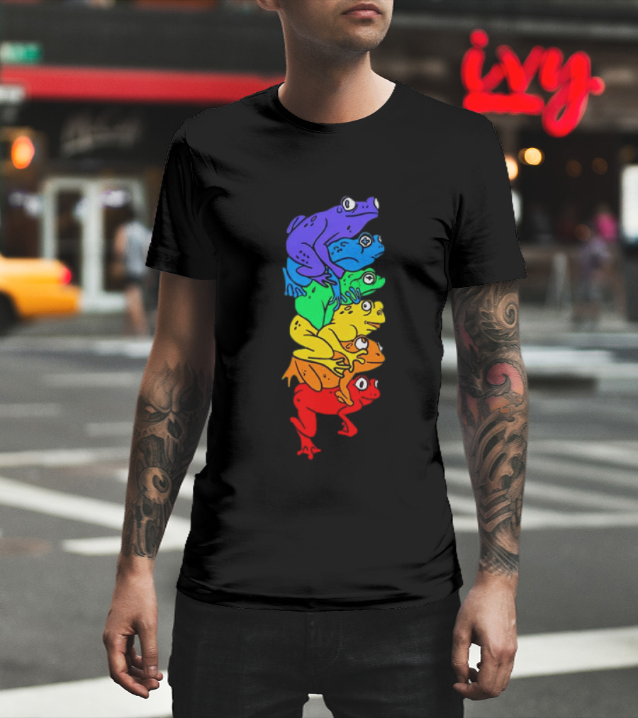 Rainbow Gay Frog Stack T-Shirt