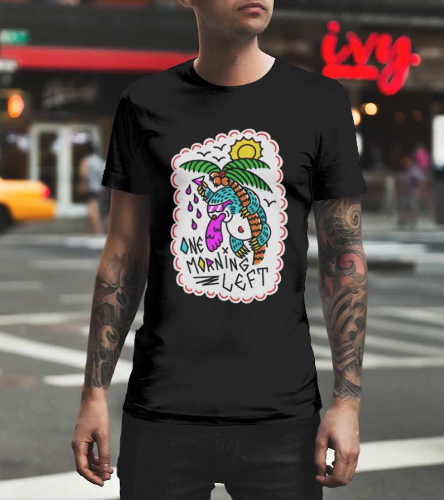 One Morning Left Palm Sloth Tropical Sunset Vibes T-Shirt