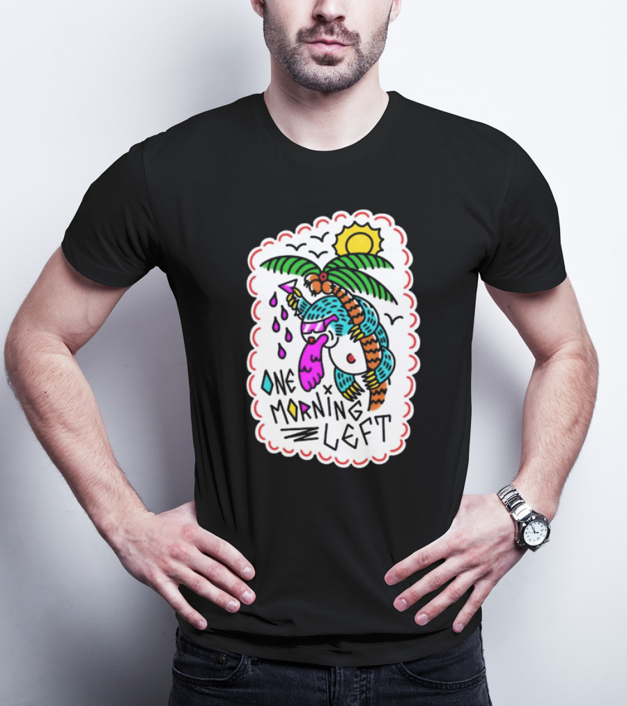 One Morning Left Palm Sloth Tropical Sunset Vibes T-Shirt