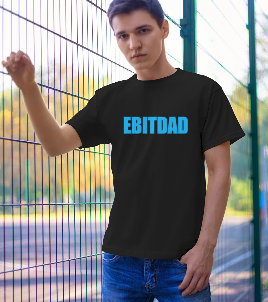 Clint Fiore Ebitdad Black Shirt With Bold Blue Text T-Shirt