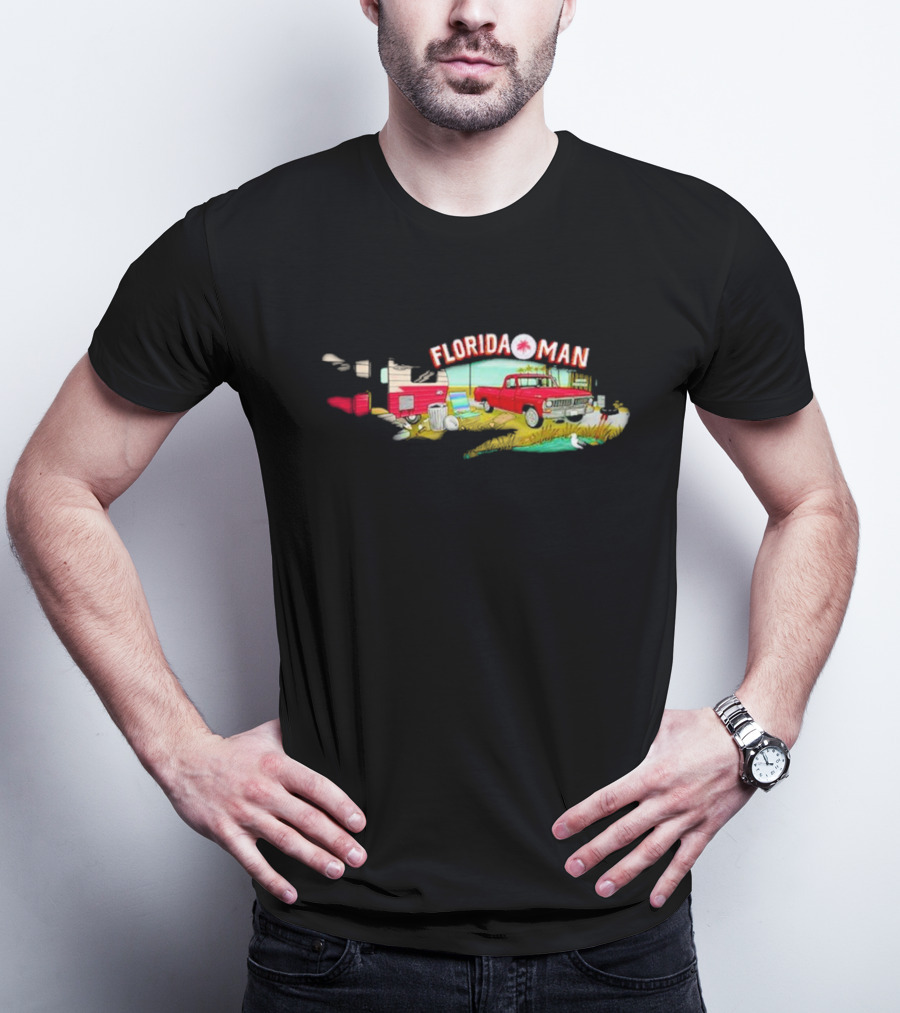 Florida Man Gator Trailer Retro Red Truck Scene T-Shirt
