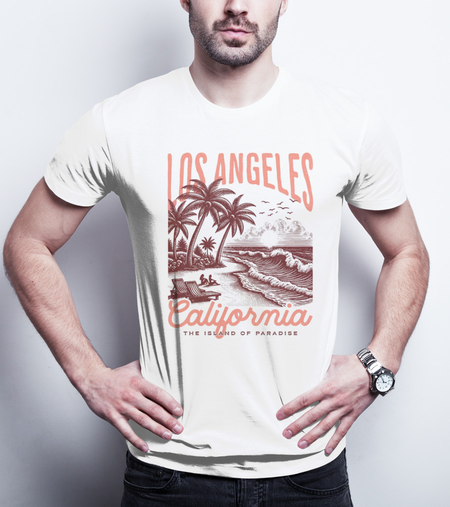 Los Angeles California The Island Of Paradise Vintage Beach T-Shirt