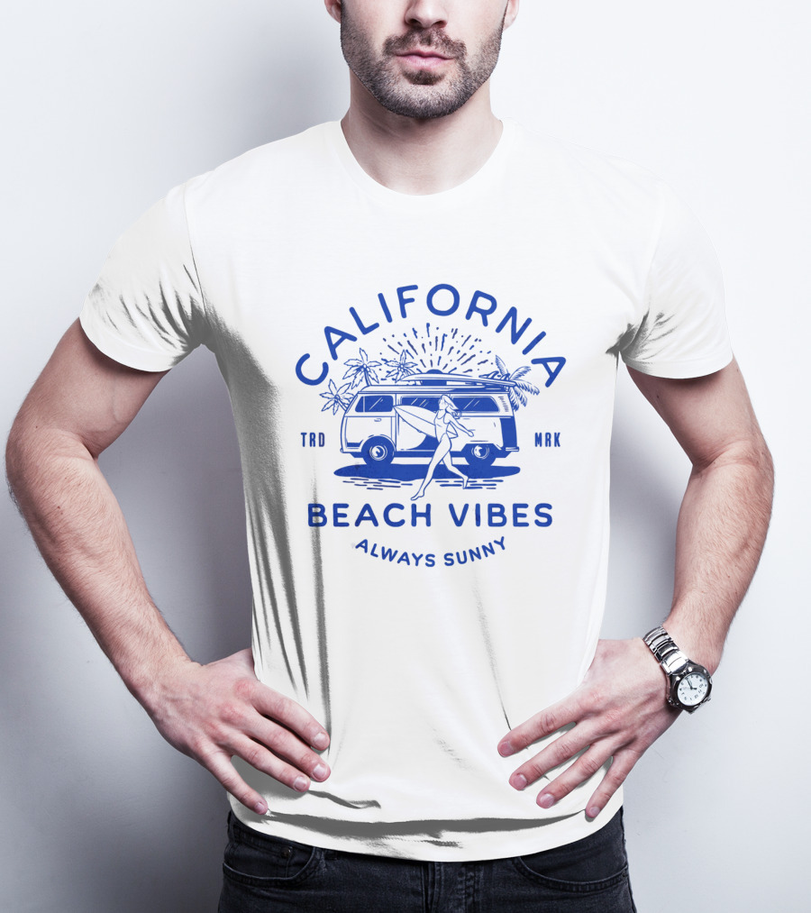 California Beach Vibes Always Sunny Retro Camper Van T-Shirt