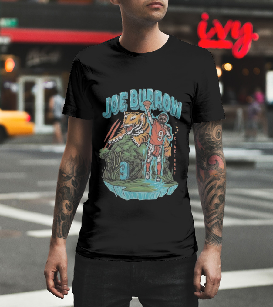 Cincinnati Bengals Joe Burrow Ice Man Tiger And Football Number 9 T-Shirt
