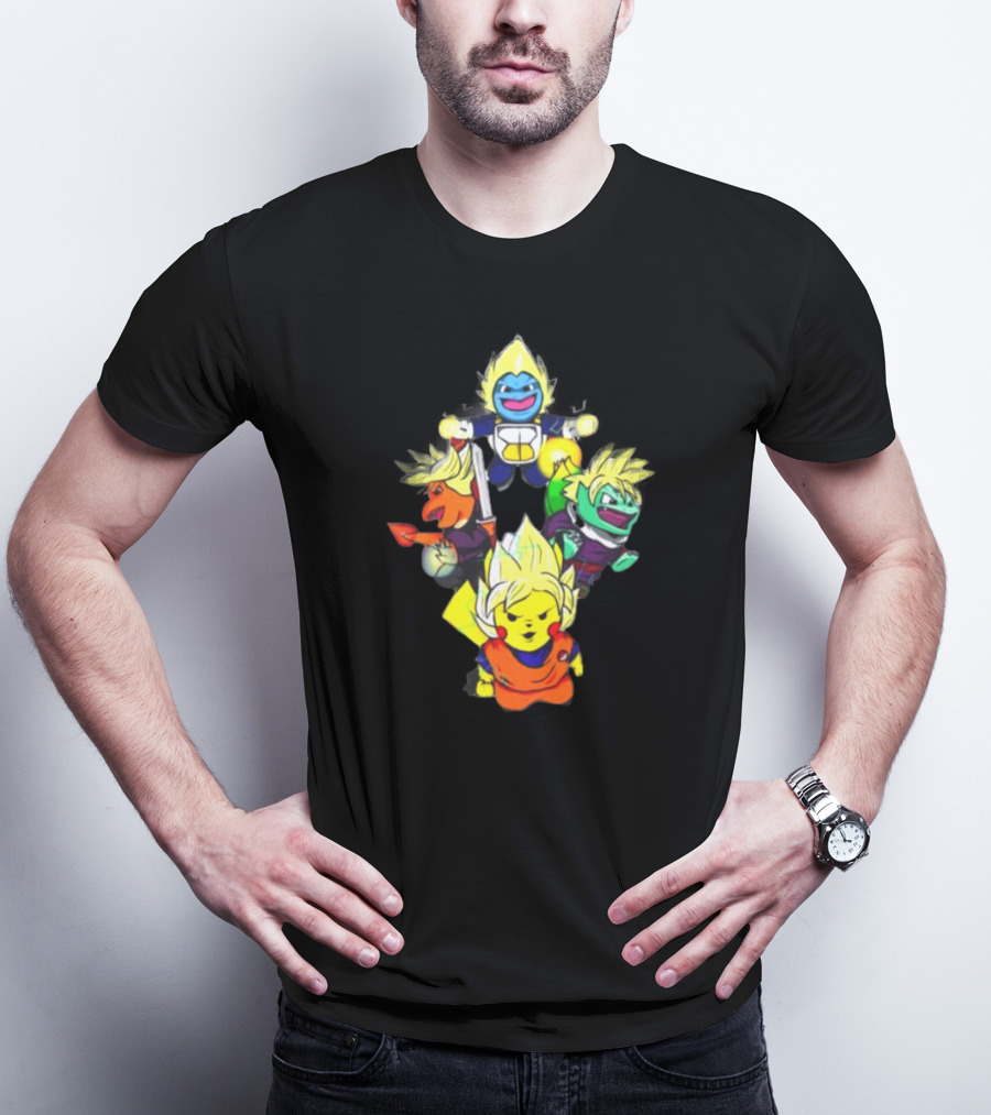 Dragon Ball Super Saiyan Pokemon Crossover Characters T-Shirt