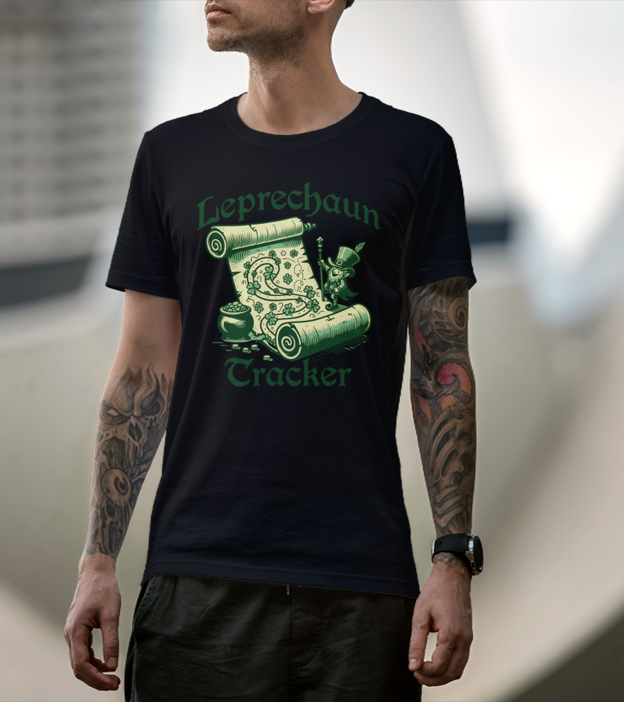 Leprechaun Tracker Map Scroll With Pot Of Gold And Lucky Clover Path T-Shirt