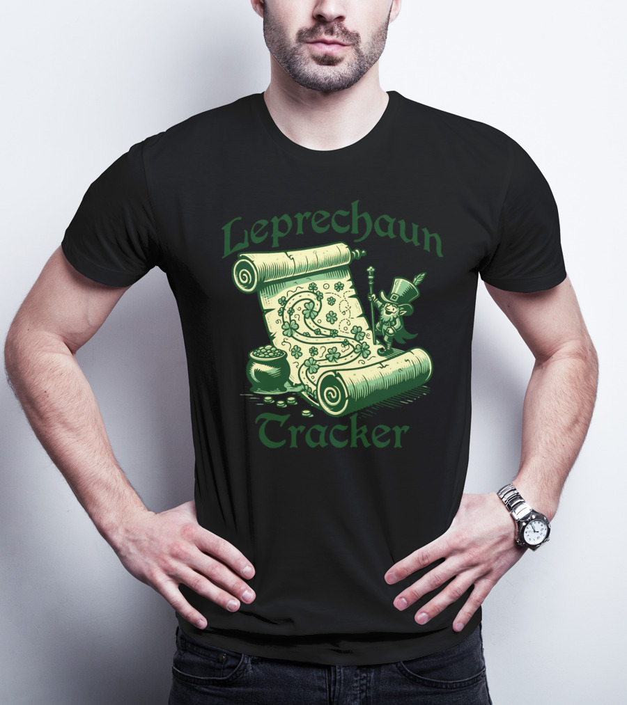 Leprechaun Tracker Map Scroll With Pot Of Gold And Lucky Clover Path T-Shirt