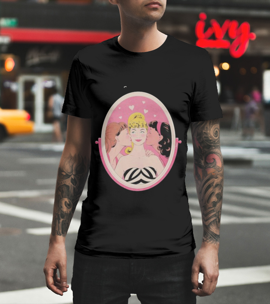 This Barbie Likes Girls Retro Pink Mirror Heart Motif T-Shirt