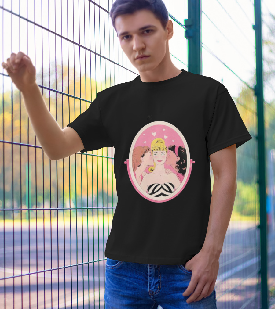 This Barbie Likes Girls Retro Pink Mirror Heart Motif T-Shirt