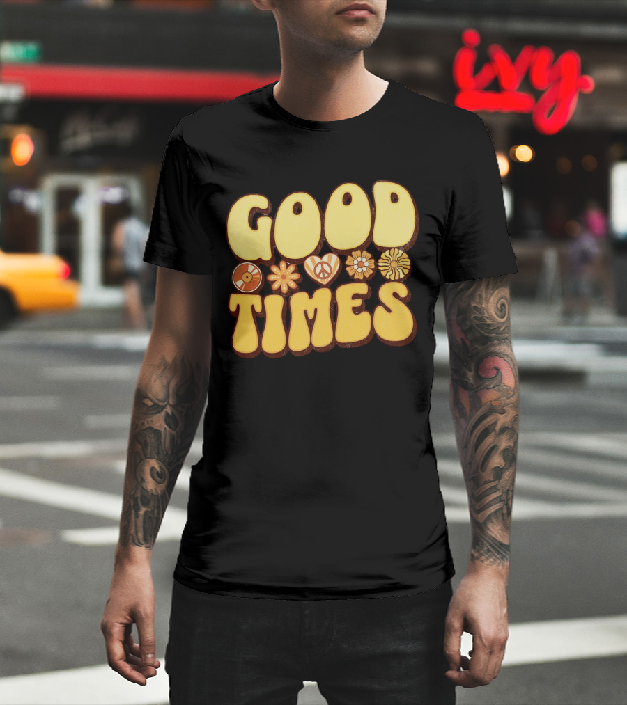 Good Times Retro Peace Flowers And Symbols T-Shirt