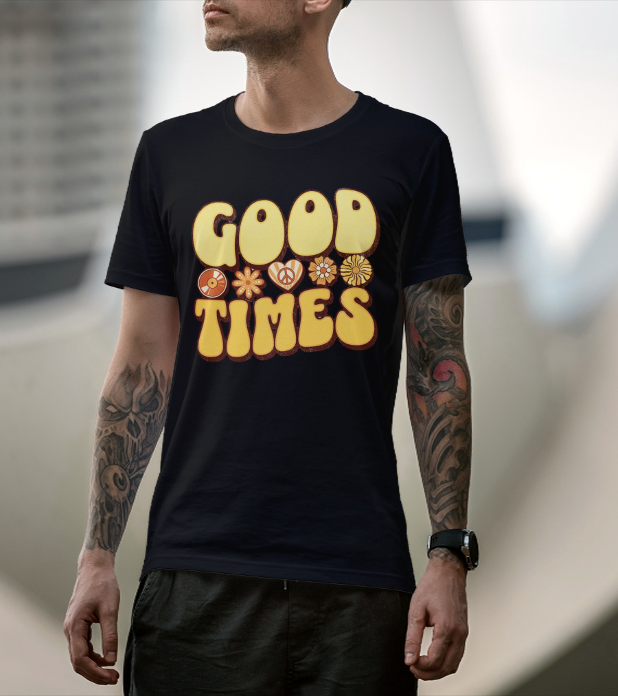 Good Times Retro Peace Flowers And Symbols T-Shirt