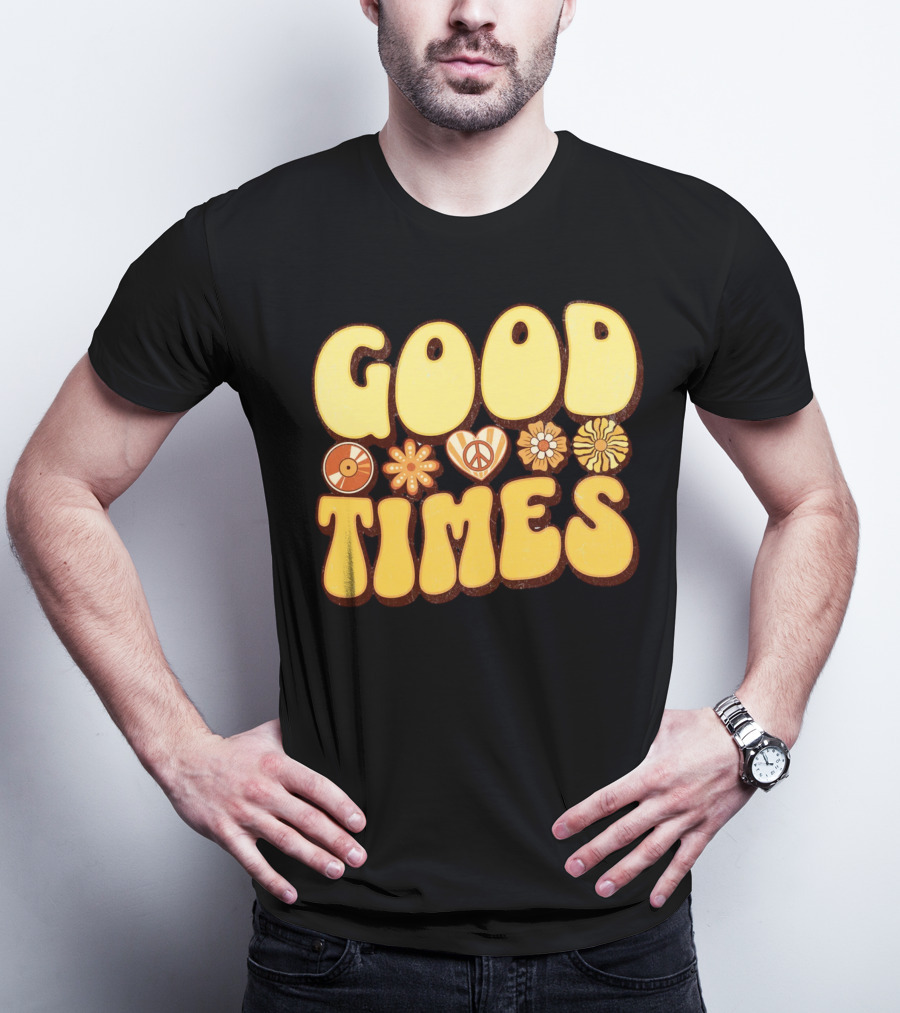 Good Times Retro Peace Flowers And Symbols T-Shirt