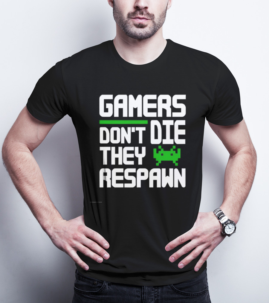 Gamers Don’t Die They Respawn Retro Space Invader T-Shirt