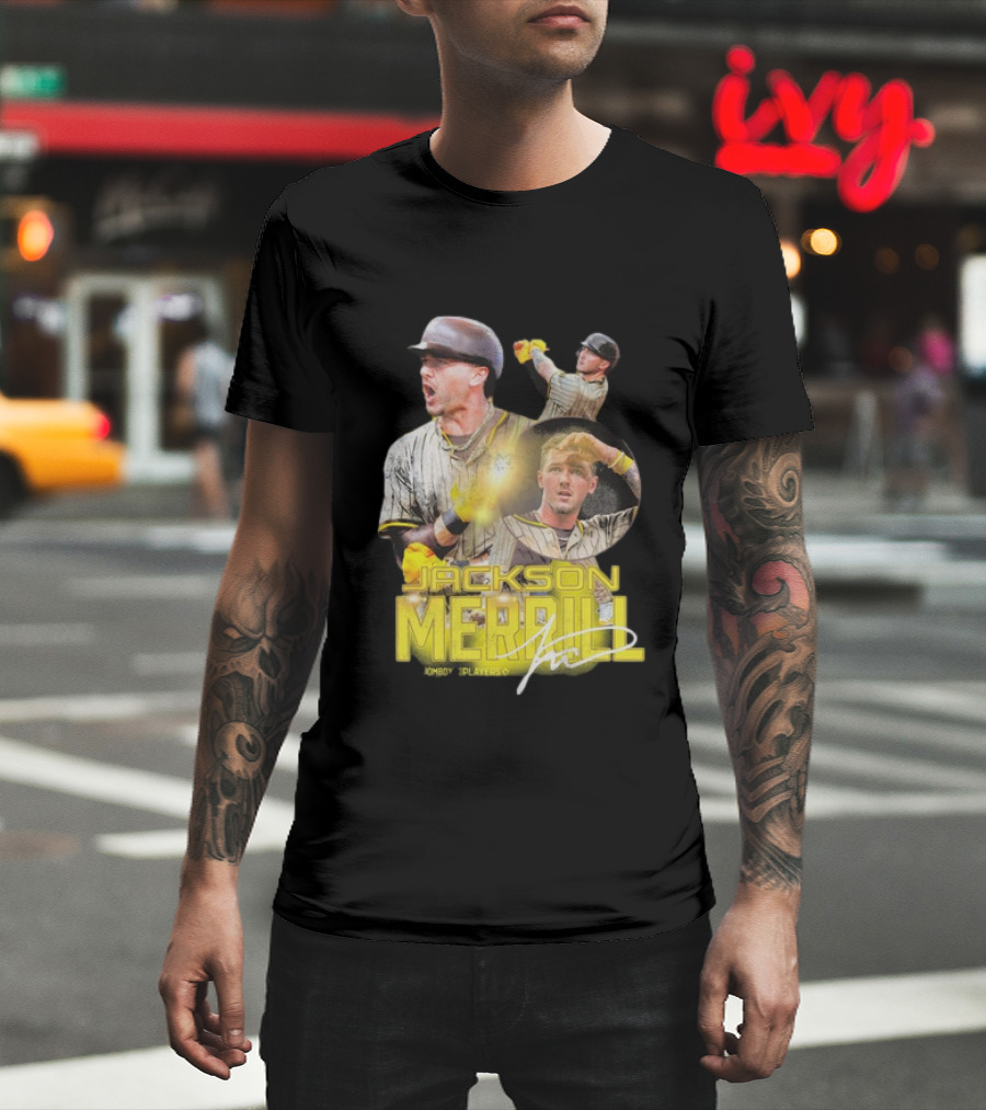 Jackson Merrill San Diego Padres Player Signature Baseball T-Shirt