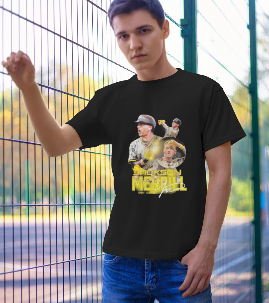 Jackson Merrill San Diego Padres Player Signature Baseball T-Shirt