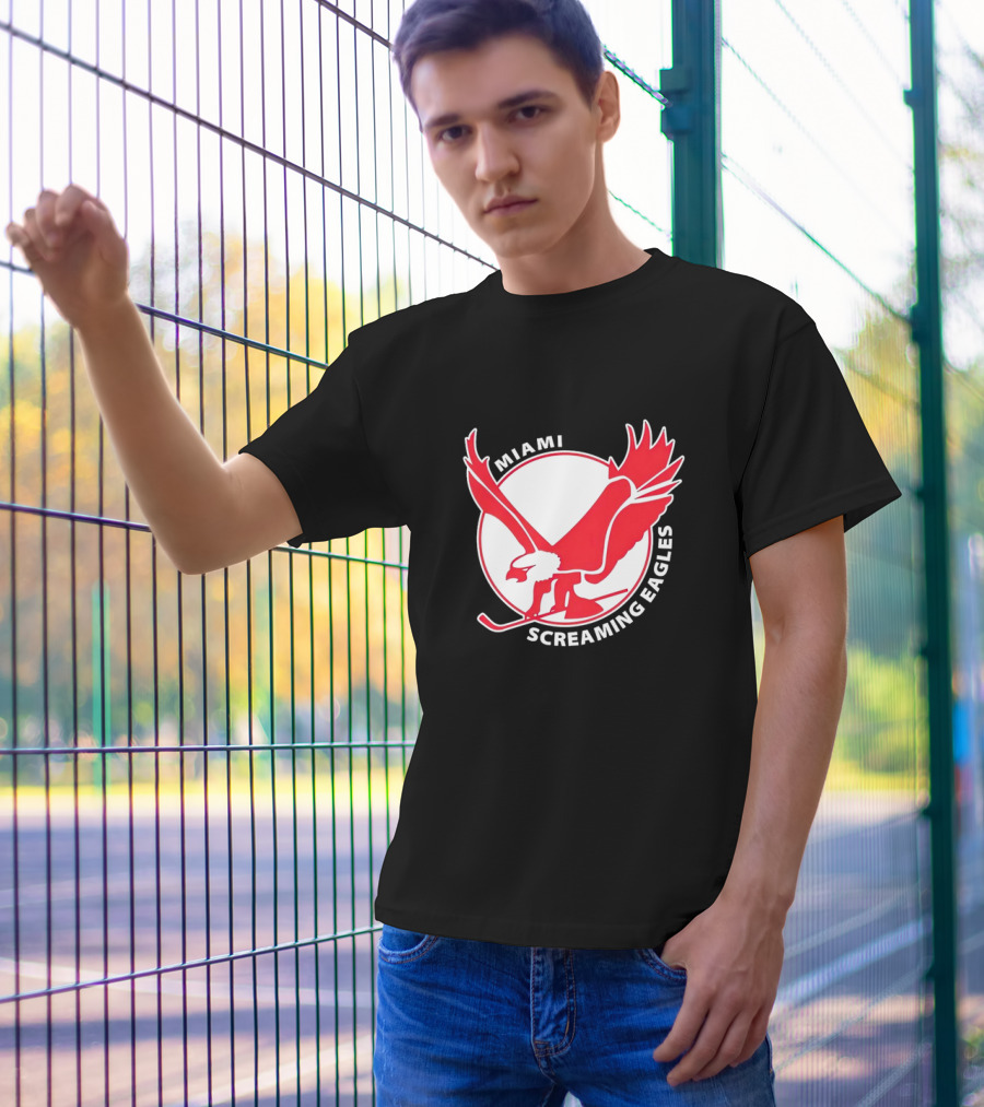 Miami Screaming Eagles Hockey Red Eagle Emblem T-Shirt