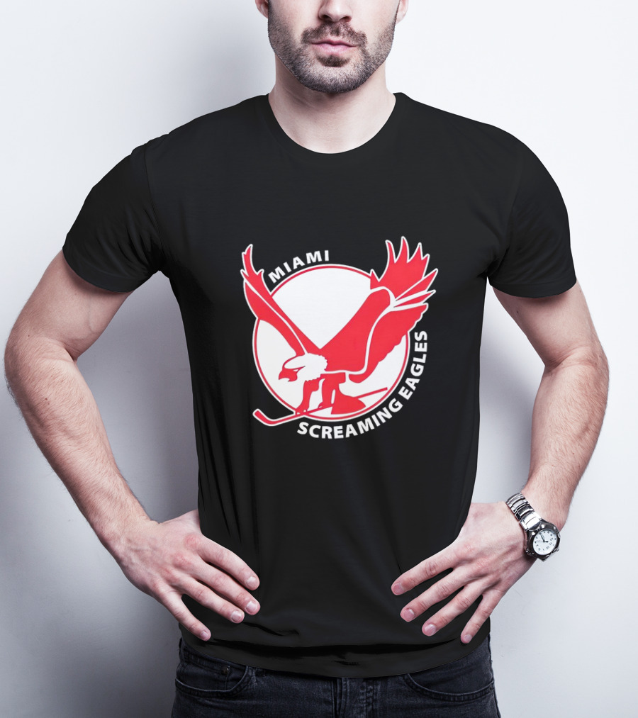 Miami Screaming Eagles Hockey Red Eagle Emblem T-Shirt